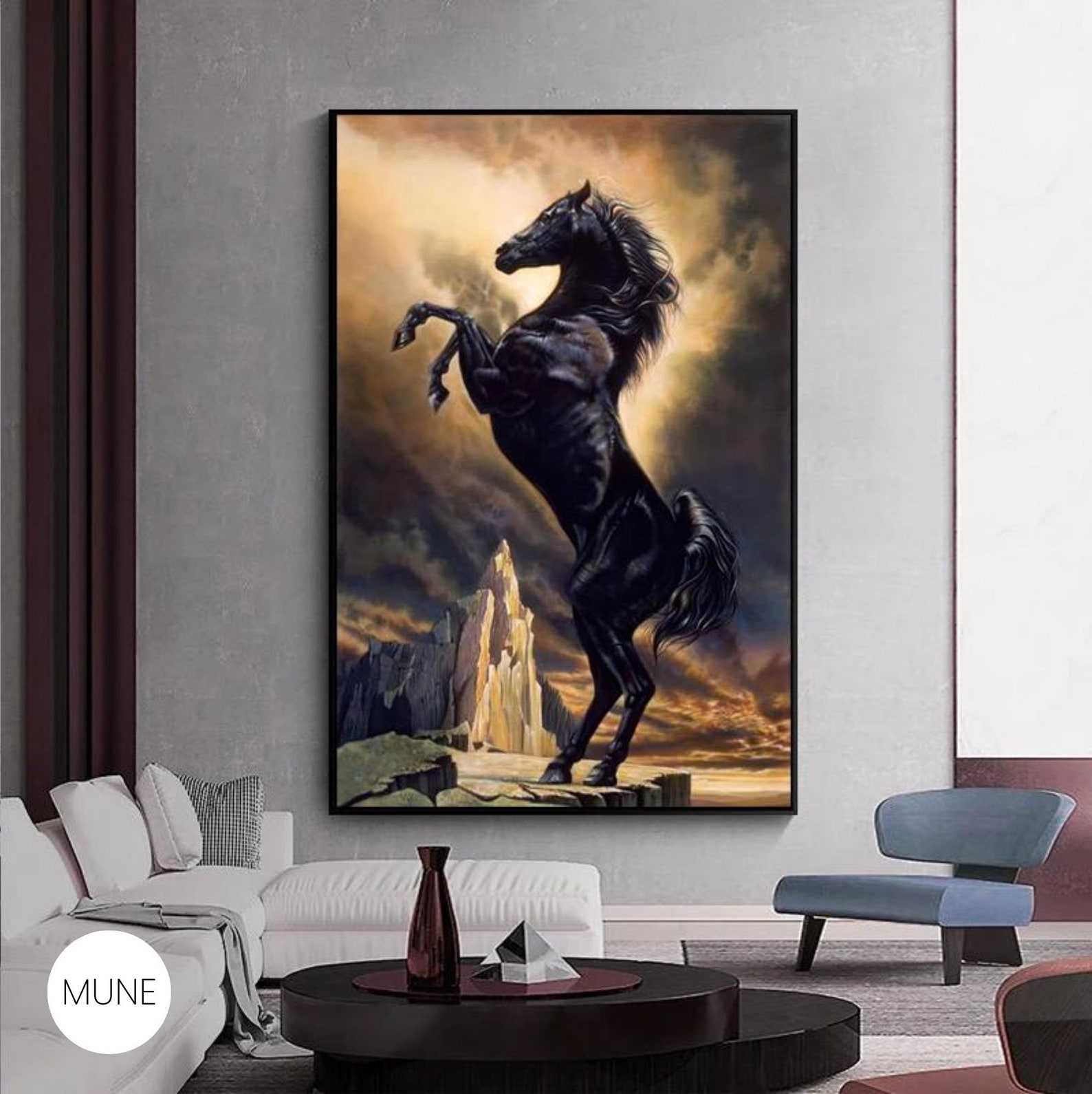 Black Horse Majestic Portrait Painting Regal Horse Wall Art Rare Black ...