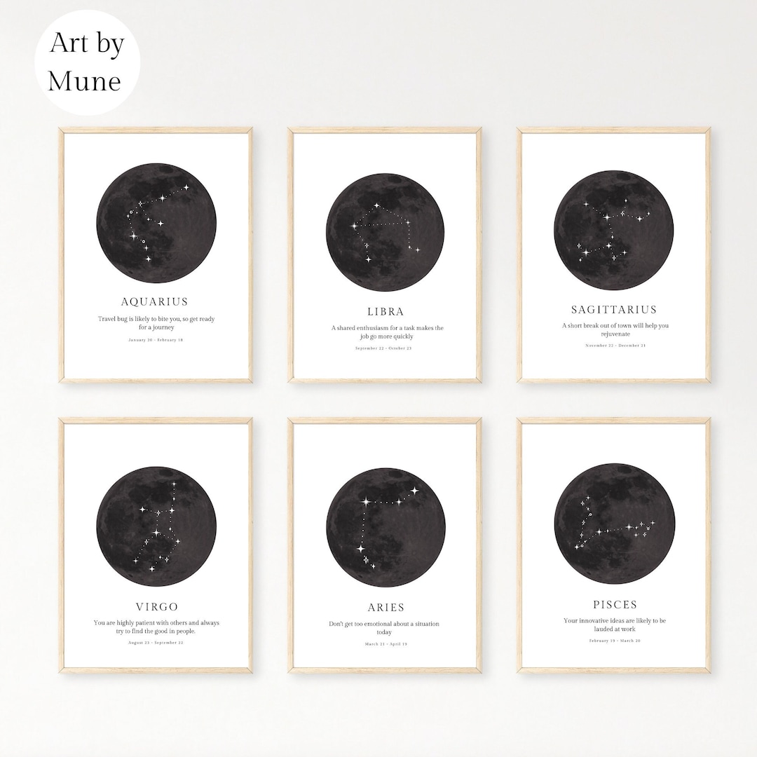 Horoscope Star Sign Personalized Wall Art Canvas Framed Poster, Zodiac ...