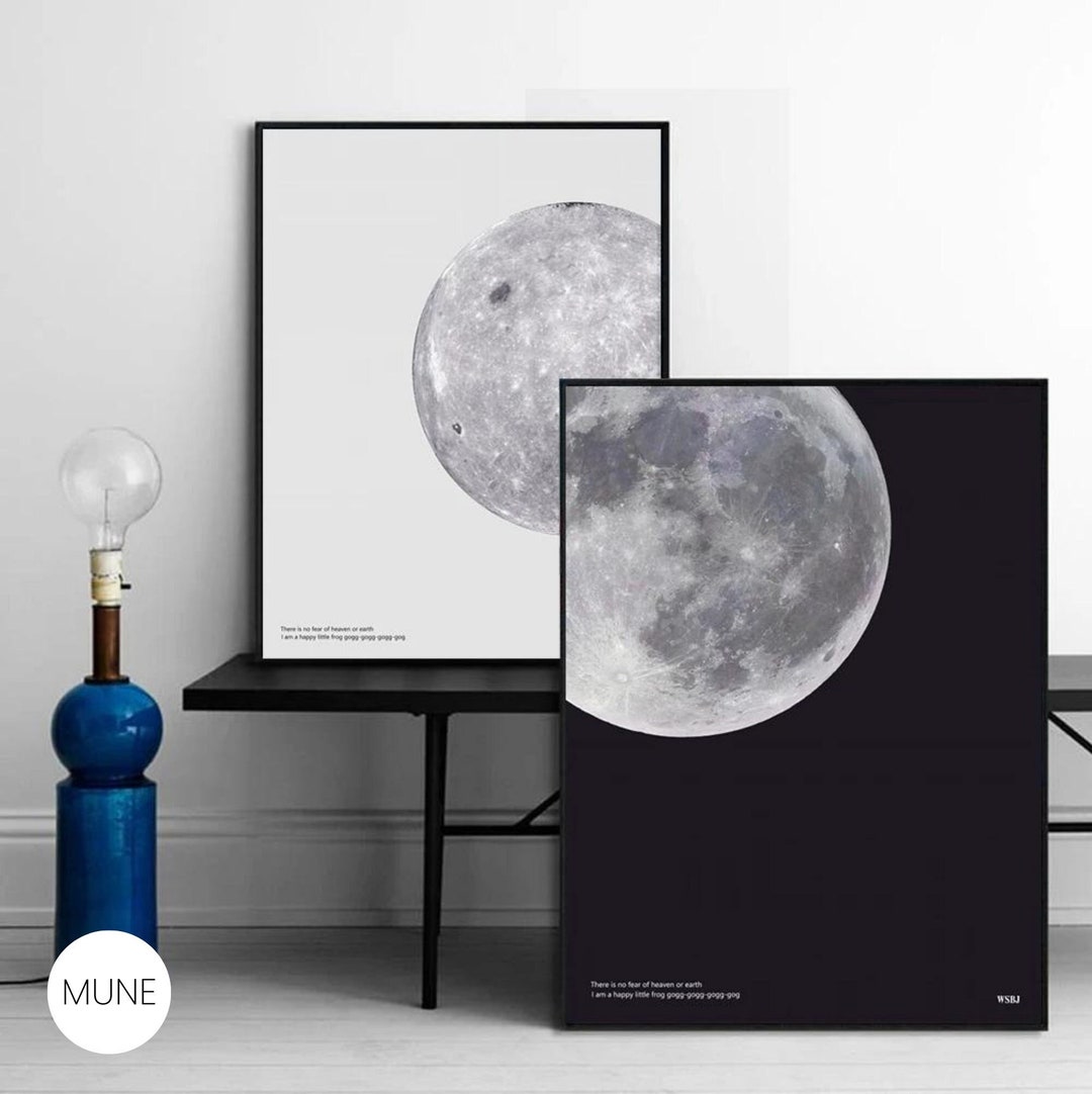 Black & White Moon Framed Large Wall Art Print, Set of 2 Full Moon ...