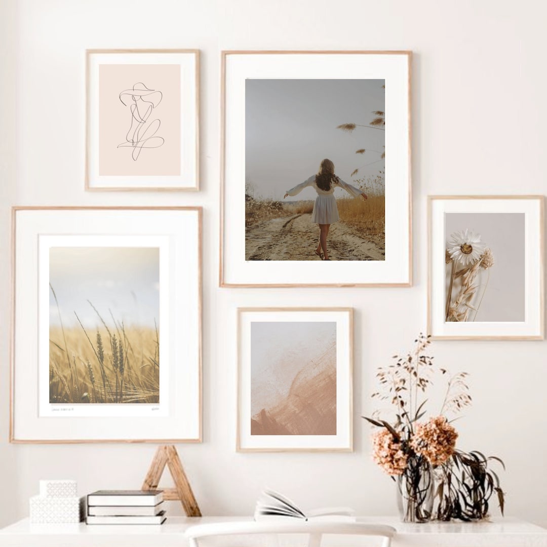 Gallery Set of 5 Boho Canvas Prints, Rustic Wall Art, Coastal ...