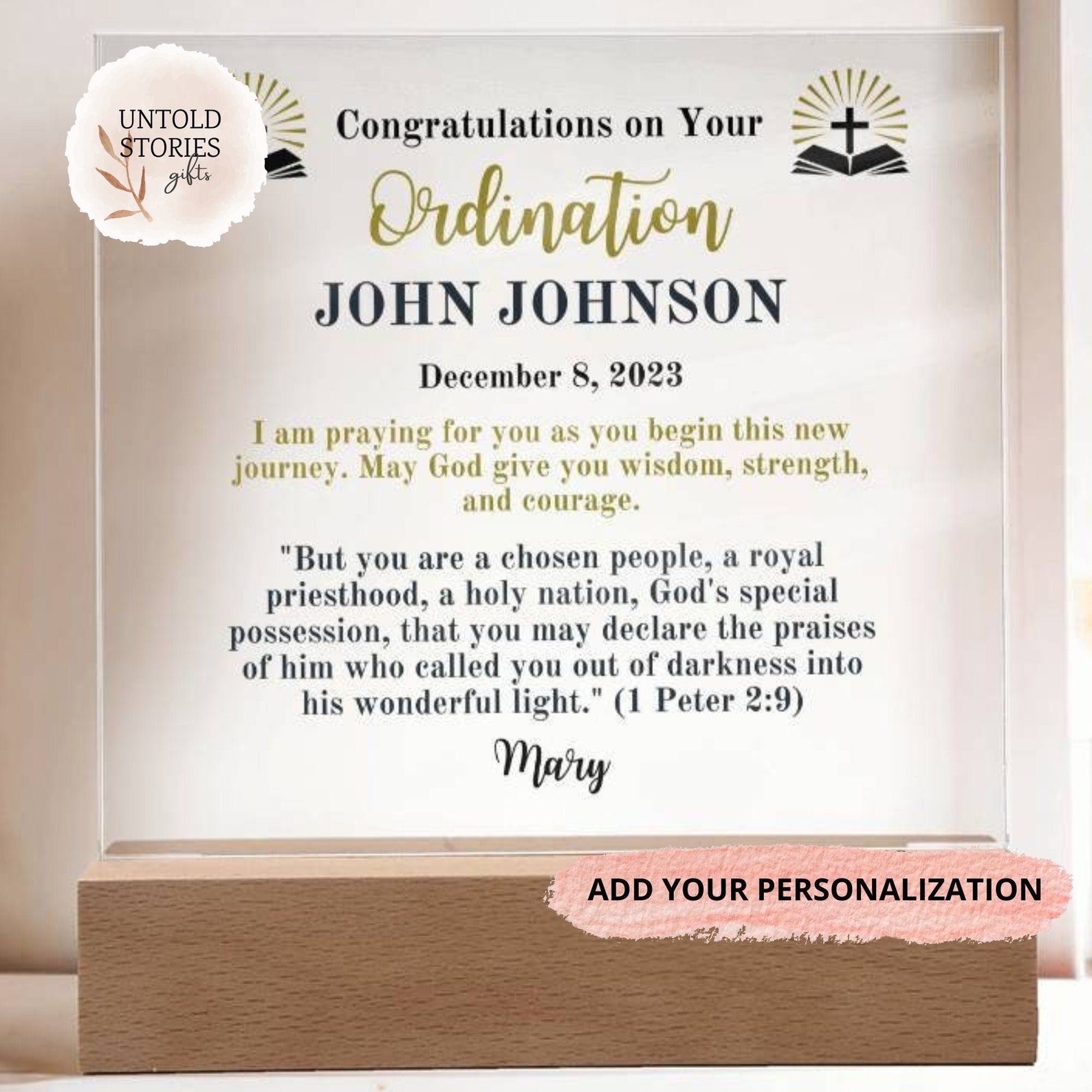 Personalized Christian Ordination Gift | Acrylic Plaque Keepsake - Etsy