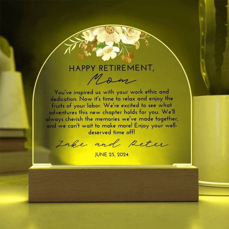 Personalized Retirement Gift for Mom: Custom LED Acrylic Plaque - Etsy