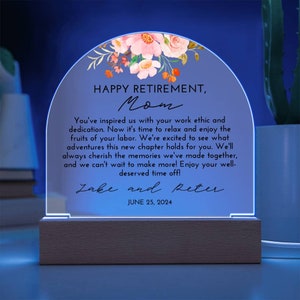Personalized Retirement Gift for Mom: Custom LED Acrylic Plaque - Etsy