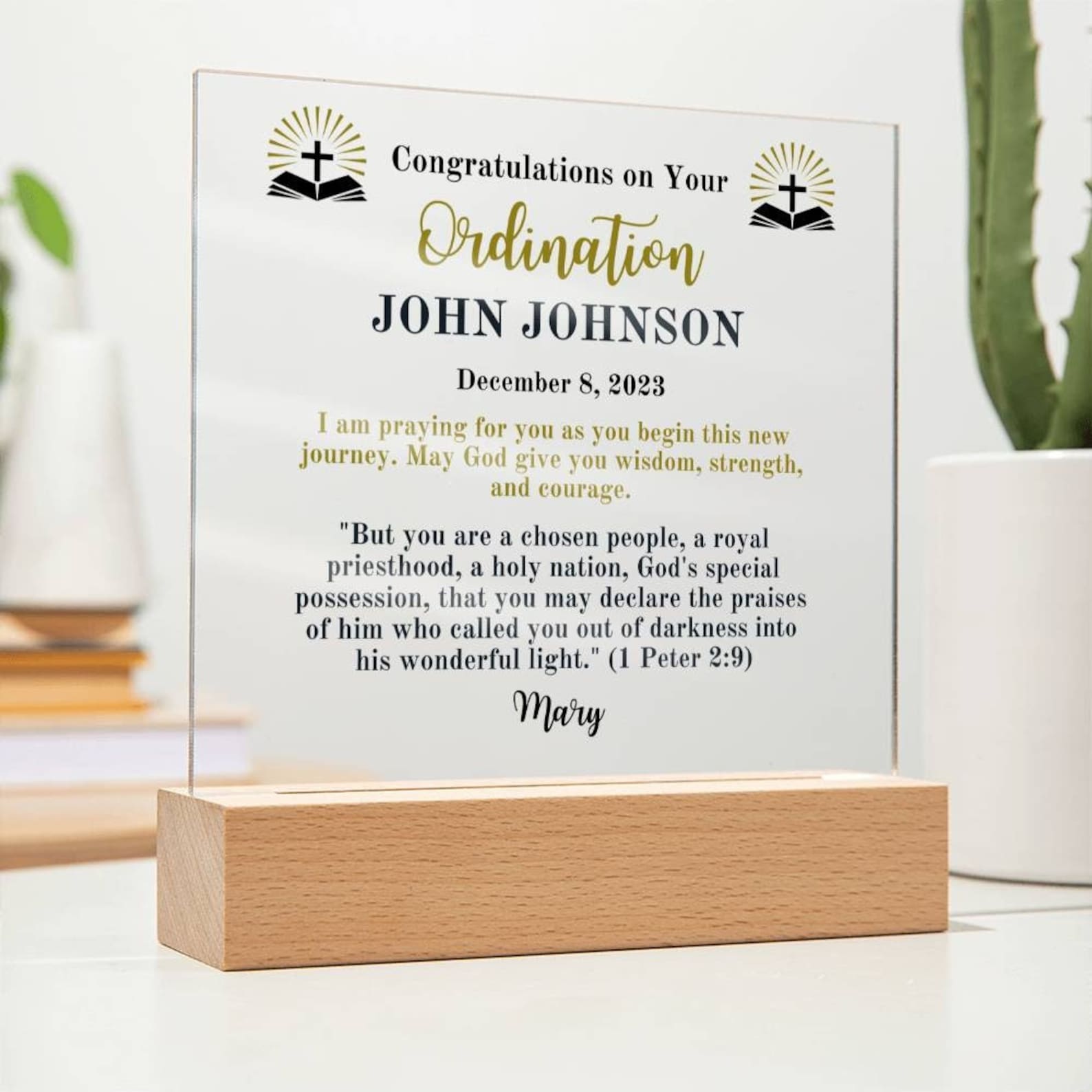 Personalized Christian Ordination Gift | Acrylic Plaque Keepsake - Etsy