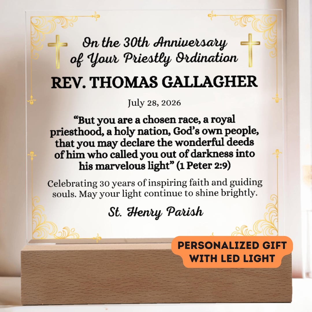 30th Anniversary Priest Ordination Gift: Personalized Acrylic Plaque ...
