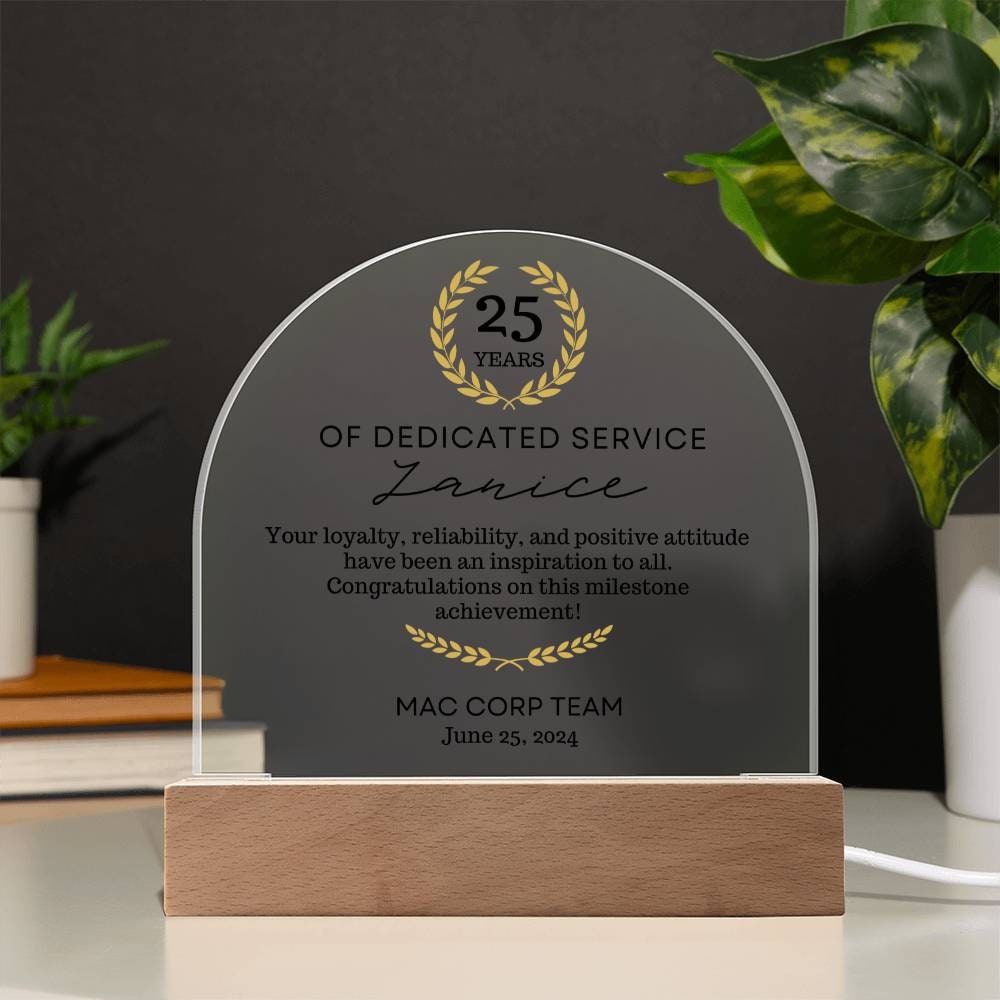 25 Years of Service Work Anniversary Gift 25 Years Work Anniversary Staff Appreciation Plaque ...