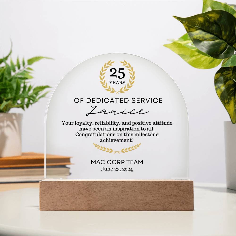 25 Years of Service Work Anniversary Gift 25 Years Work Anniversary Staff Appreciation Plaque ...
