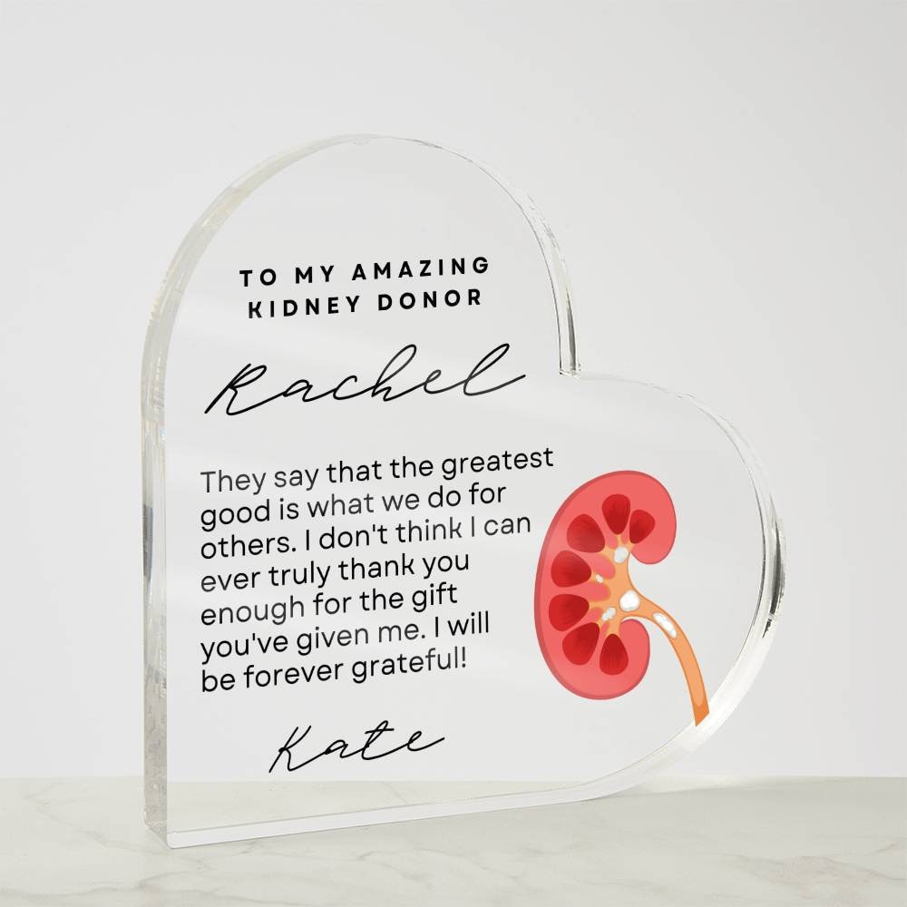 Personalized Kidney Donor Gift: Heart Acrylic Plaque, Transplant Thank ...
