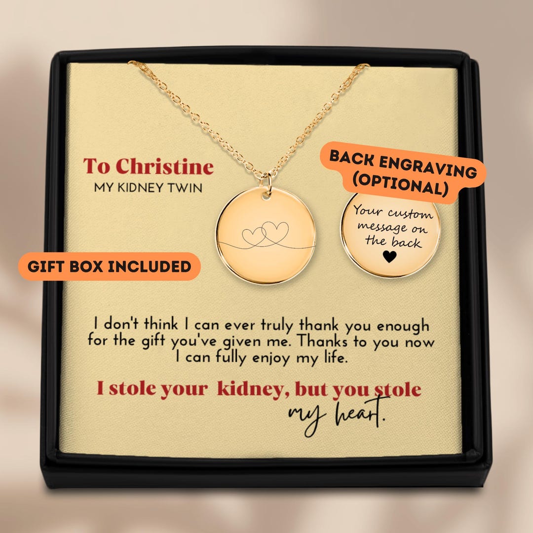 Kidney Donor Gift: Engraved Heart Coin Necklace, Transplant Anniversary ...