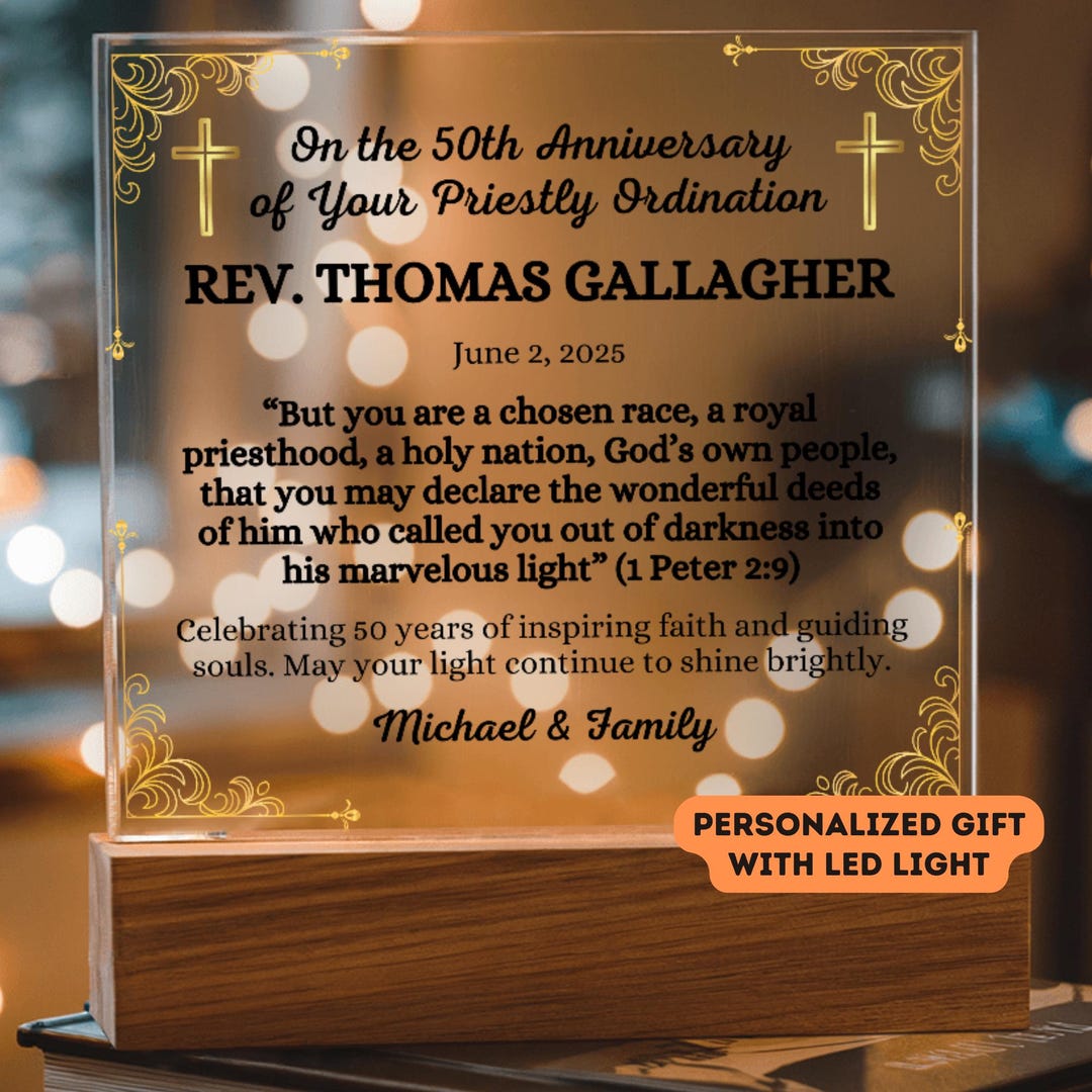 Personalized Priest Ordination 50th Anniversary Acrylic Plaque With LED ...