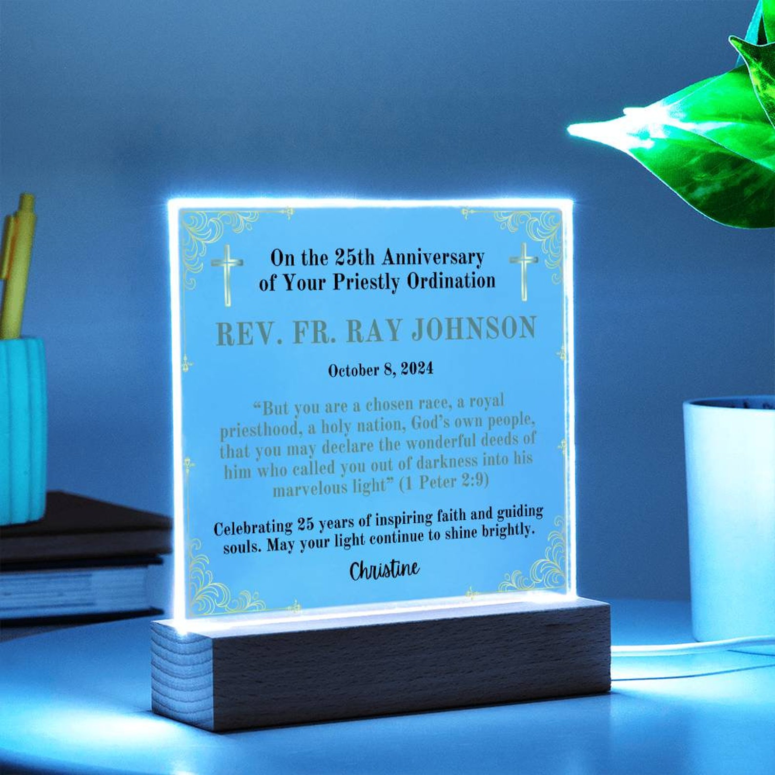 Personalized Priestly Ordination Anniversary Acrylic Plaque With LED ...