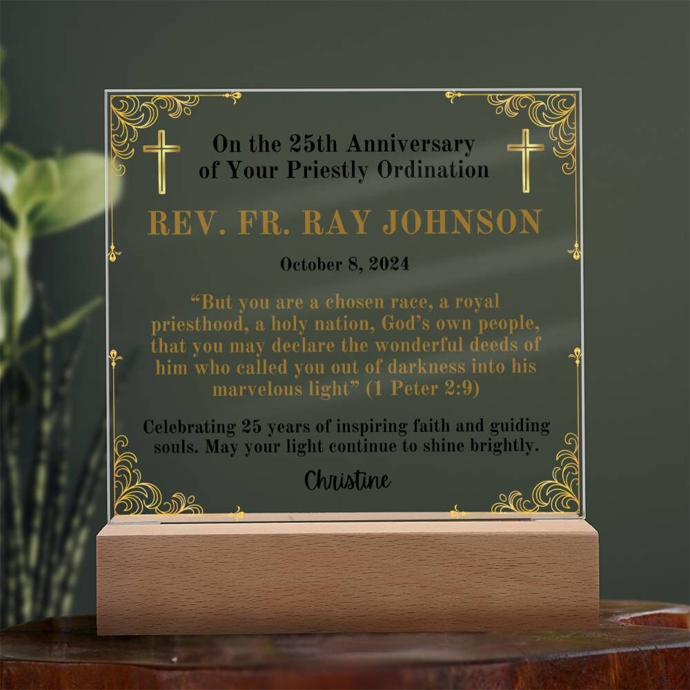 Personalized Priestly Ordination Anniversary Acrylic Plaque With LED ...
