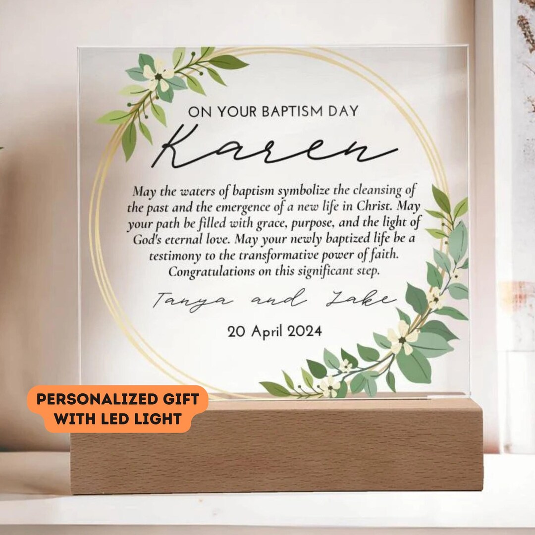 Personalized Acrylic Baptism Plaque: Christian Gift With LED Base - Etsy