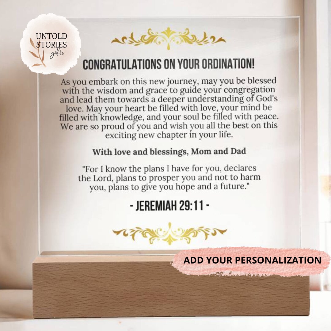 Ordination Gift Acrylic Personalized Plaque Pastor Minister - Etsy