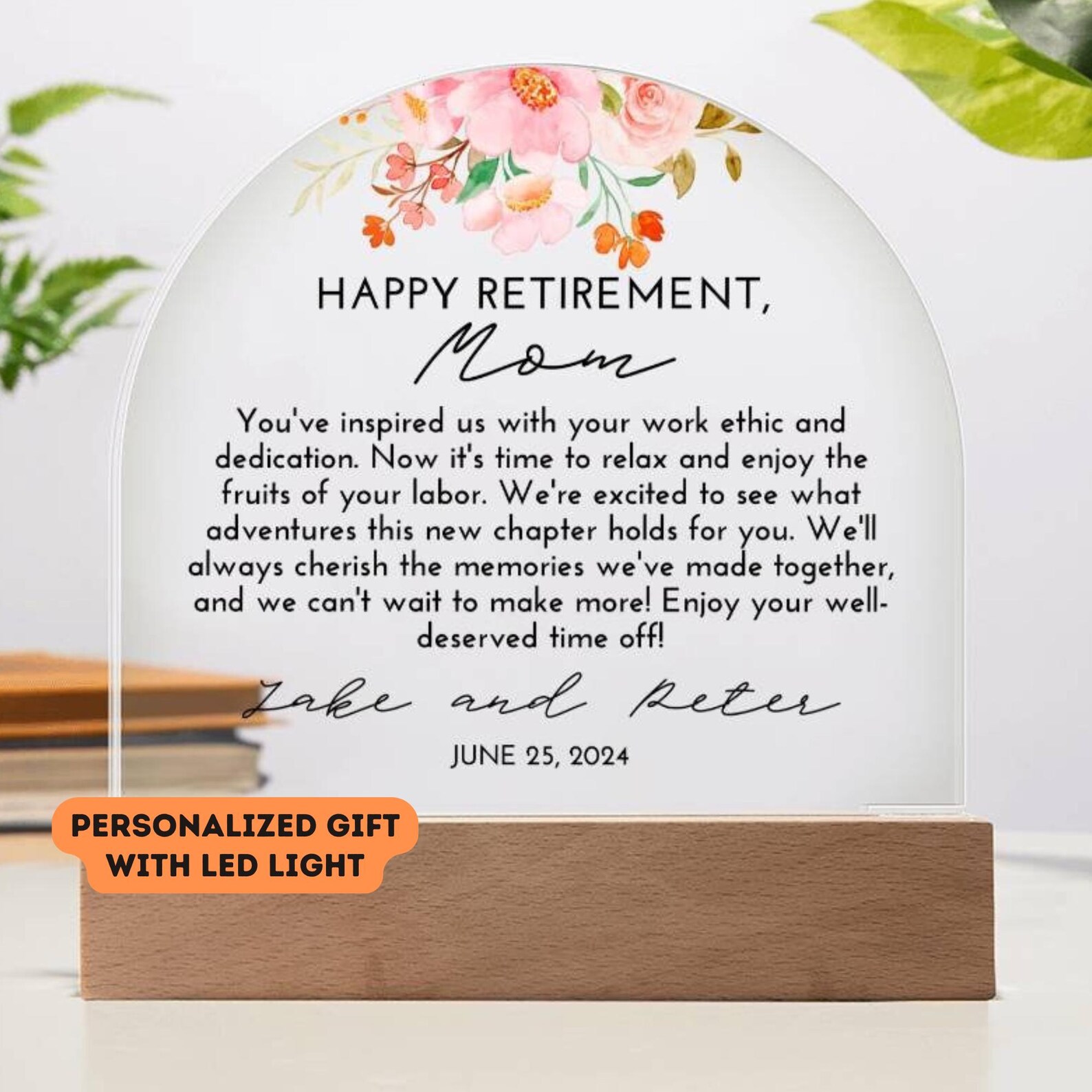 Personalized Retirement Gift for Mom: Custom LED Acrylic Plaque - Etsy