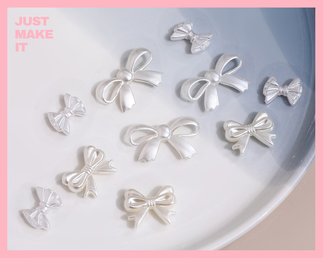 10 Pcs French Style Pearl Color Ribbon Bow Decoden Resin Charms Resin ...