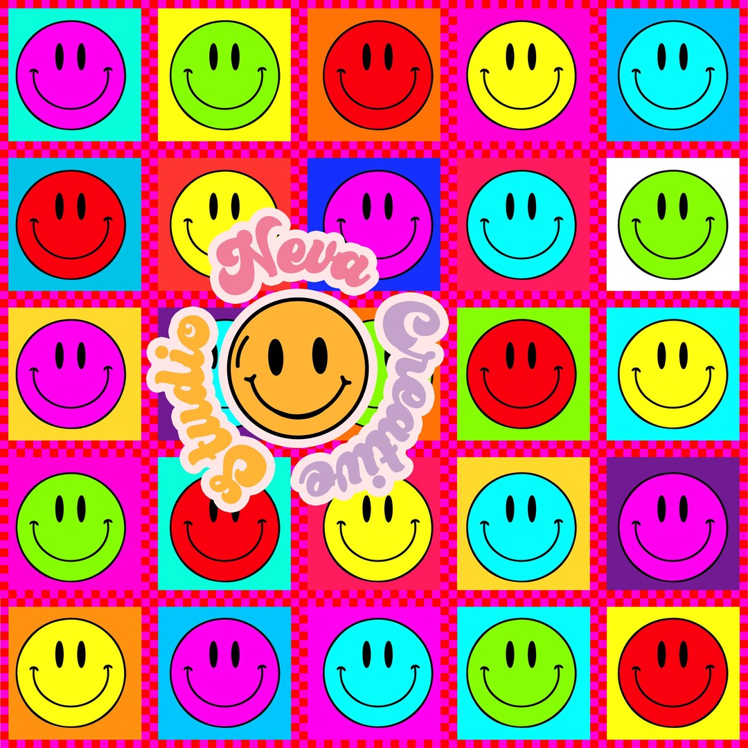 Checkered Neon Smiley Face Fabric: Retro Pattern (digital Download) - Etsy