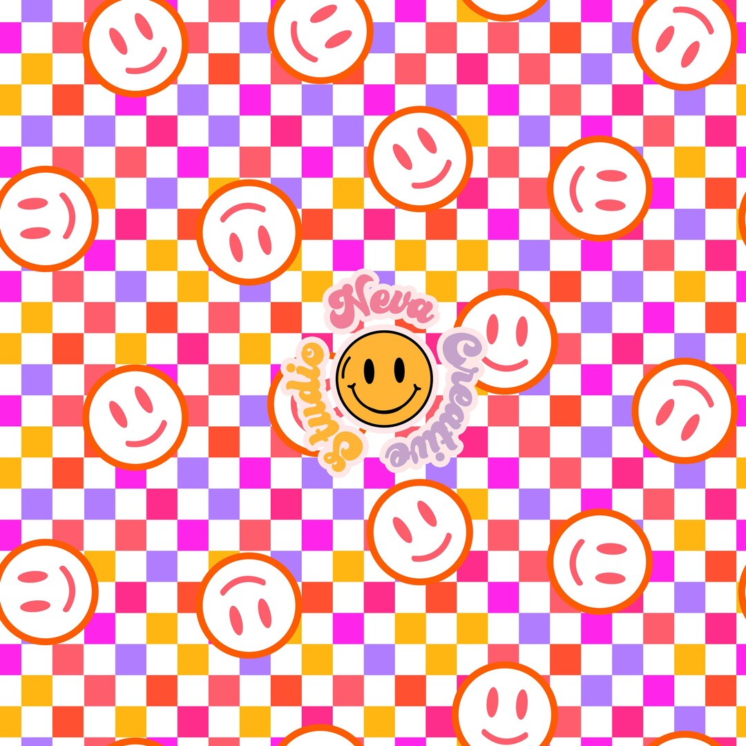 Swim Safe Smiley Face Neon Checkered Seamles Digital Girl and Boy ...