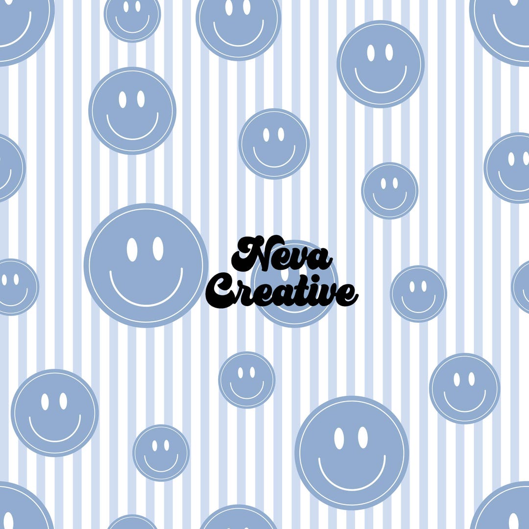 Smile Blue Face Seamless Pattern, Boho Smiley Face Line Seamless File ...