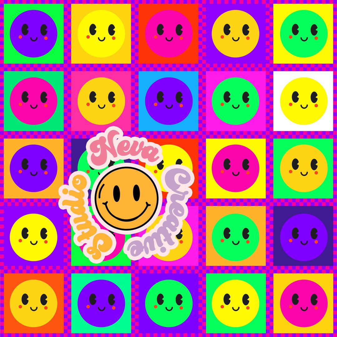 Checkered Neon Smiley Fabric: Seamless Pattern (digital Download) - Etsy
