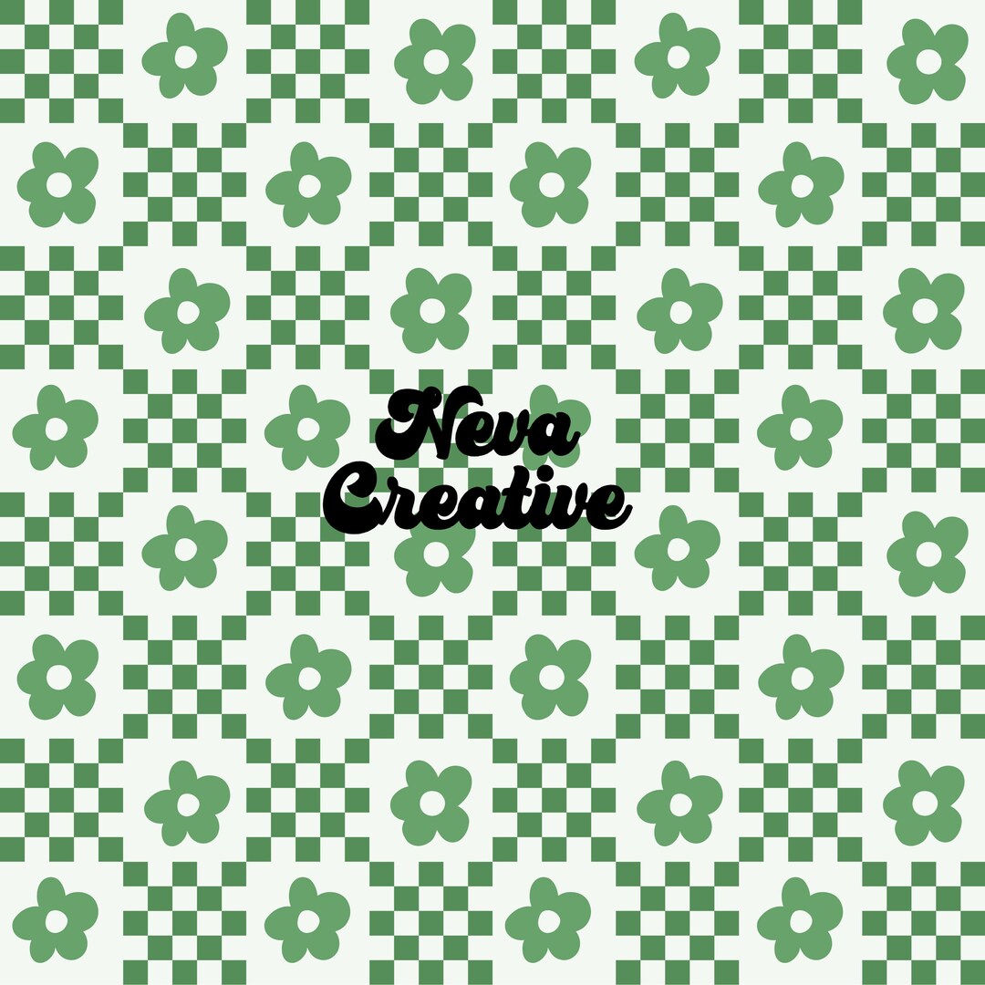 Retro Green Checker Daisy Checks Seamless Summer Checkers Pattern ...