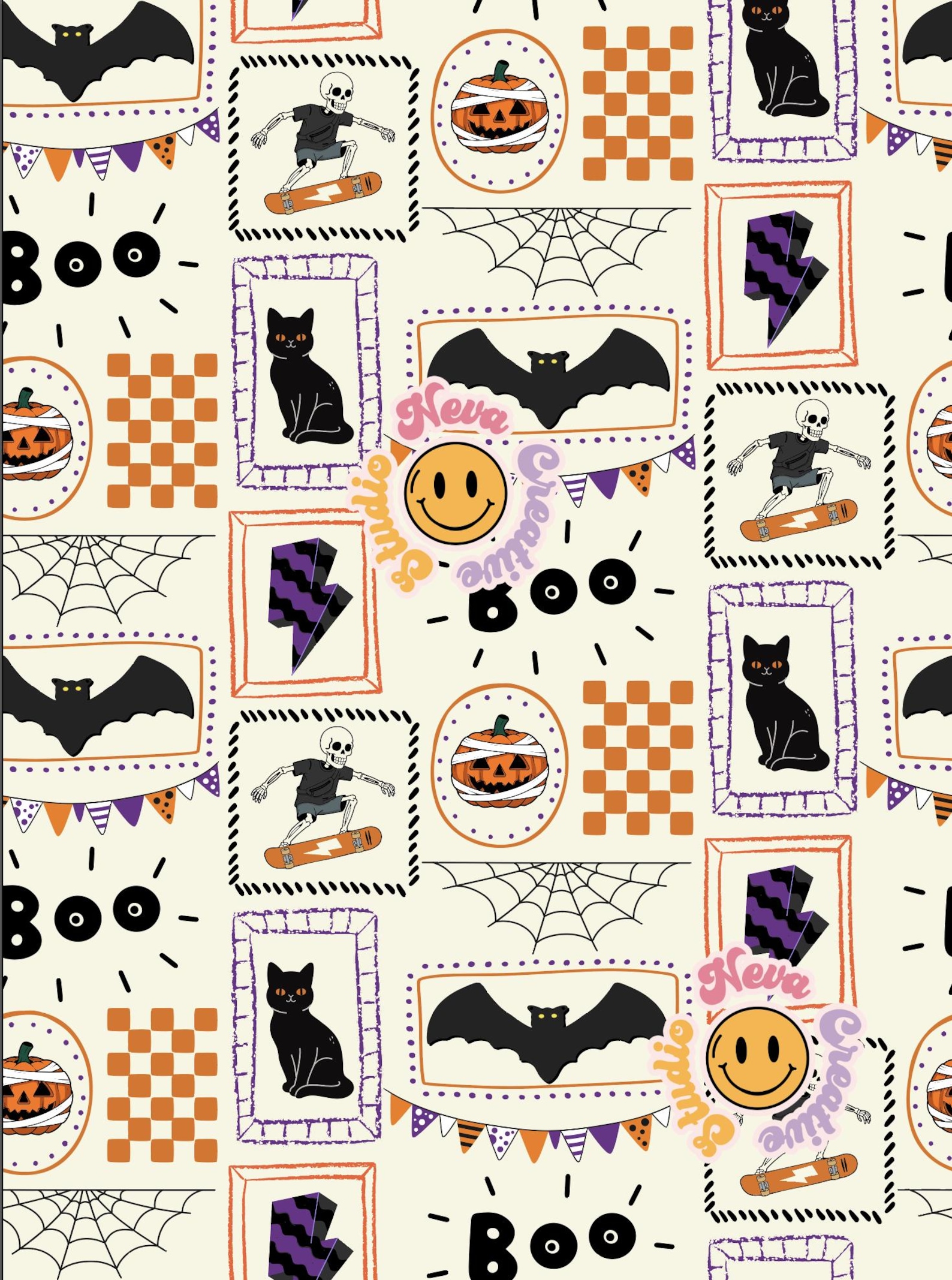 Skeleton Halloween Seamless Pattern: Digital Fabric Paper (commercial ...
