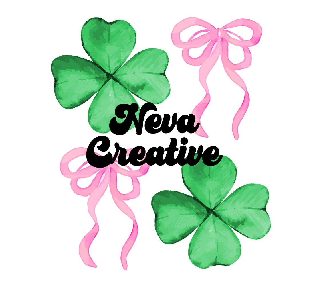 Pink Bow Clover St Patrick's Day Clover Clipart, Watercolor Irish Lucky ...