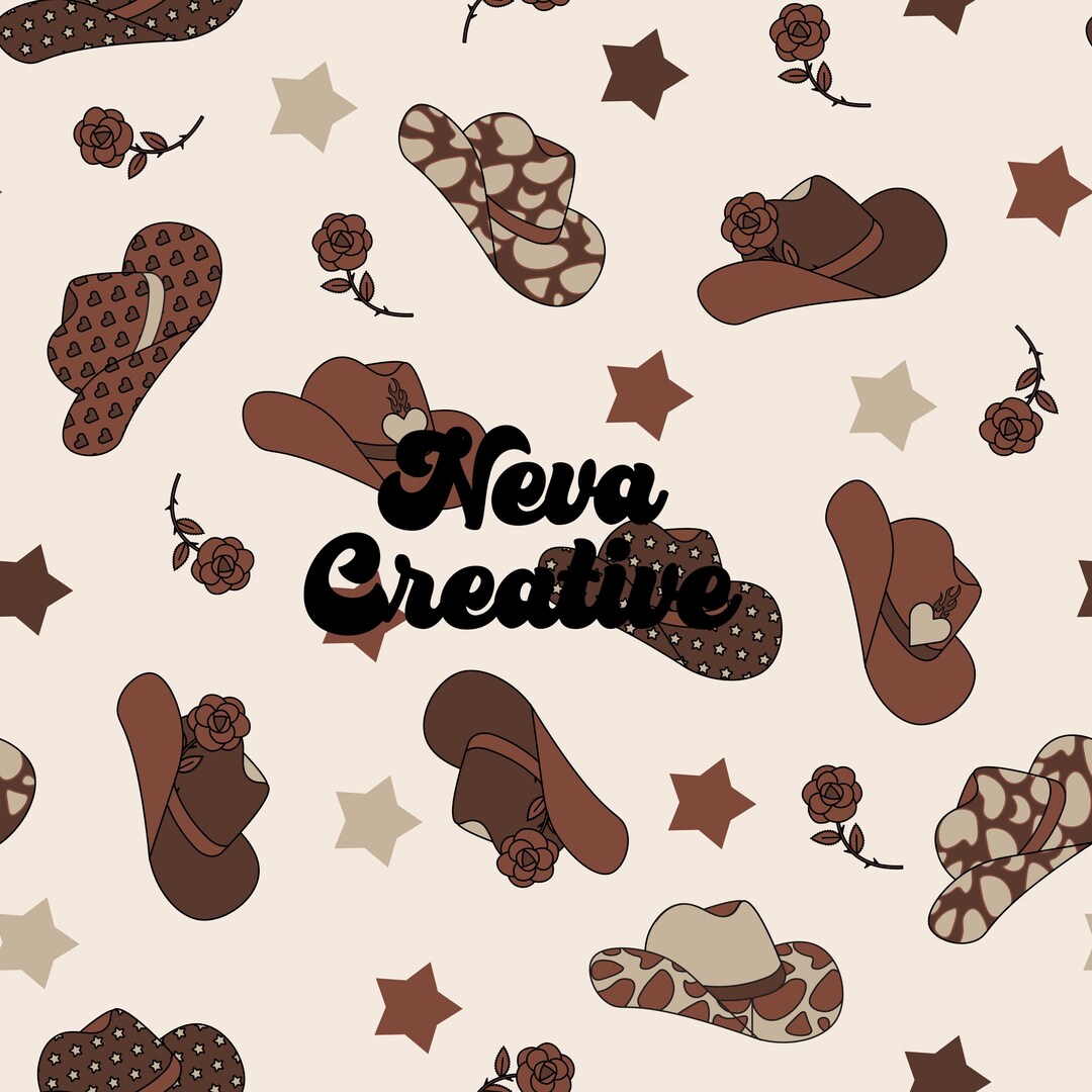 Western Themed Cowgirl Seamless Pattern | Hats and Stars Seamless ...