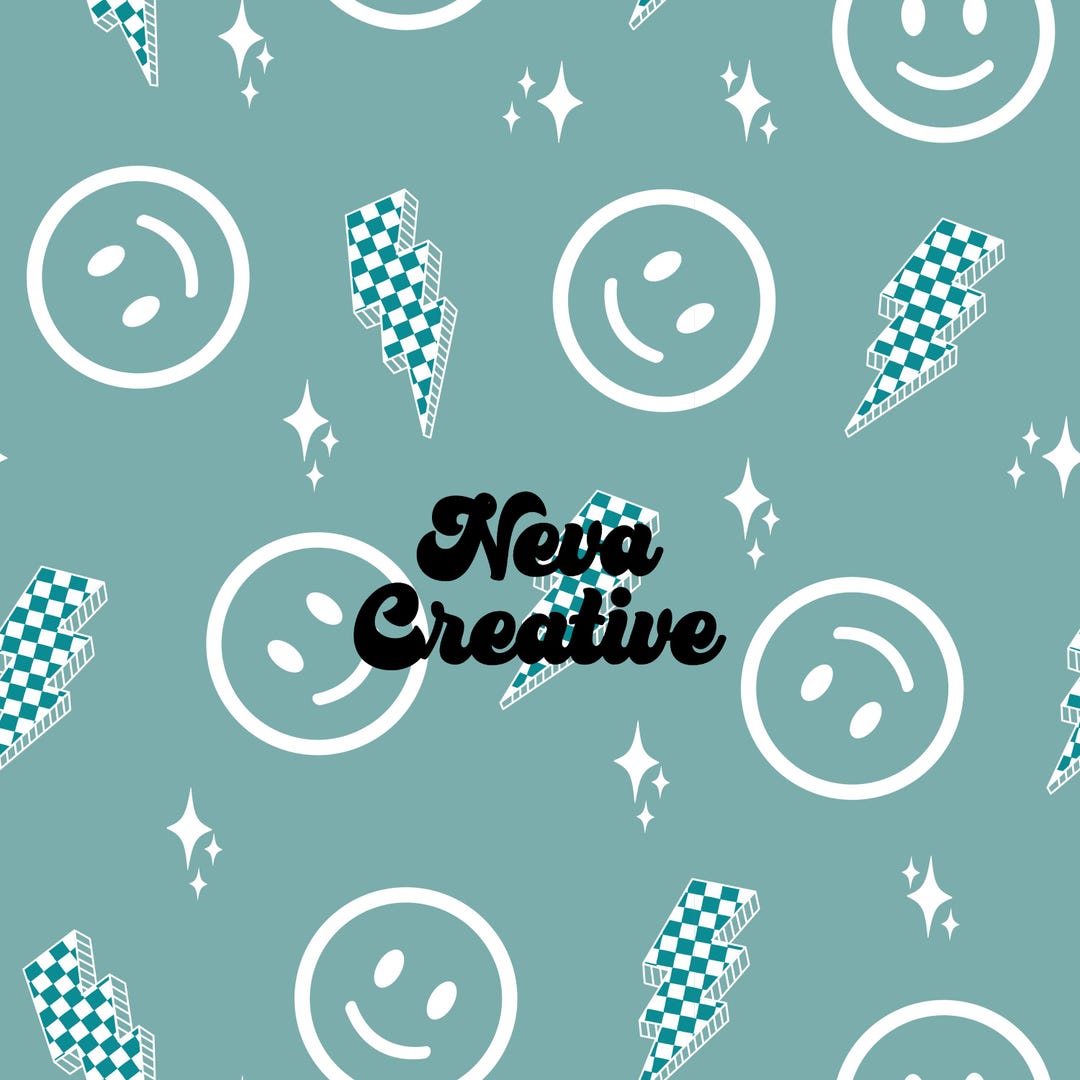 Smiley Face Lightning Bolt Seamless Pattern, Lightning Bolt, Flash ...