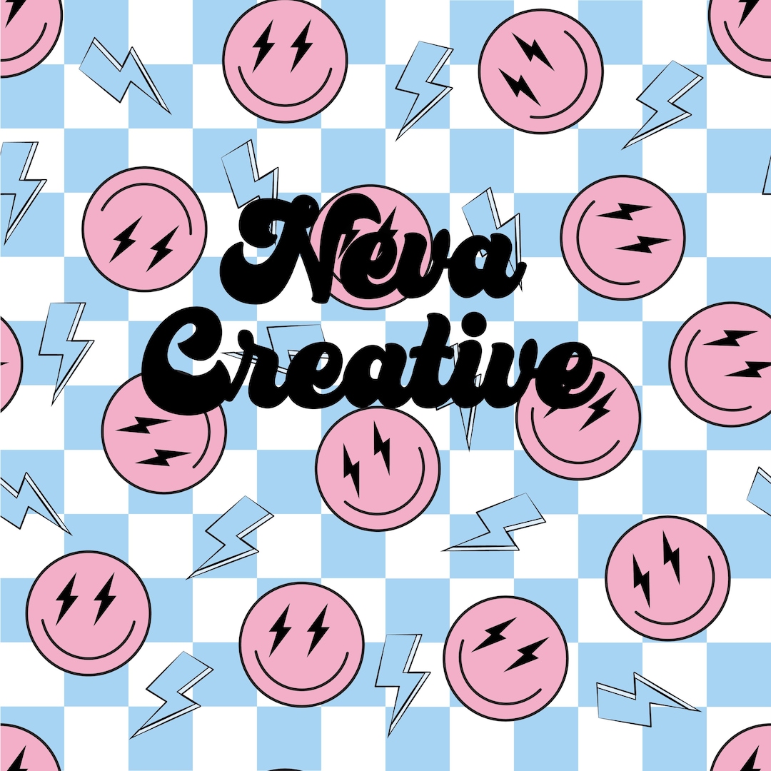 Smiley Face & Bolt Checkered Seamless Pattern: Fabric Printing ...