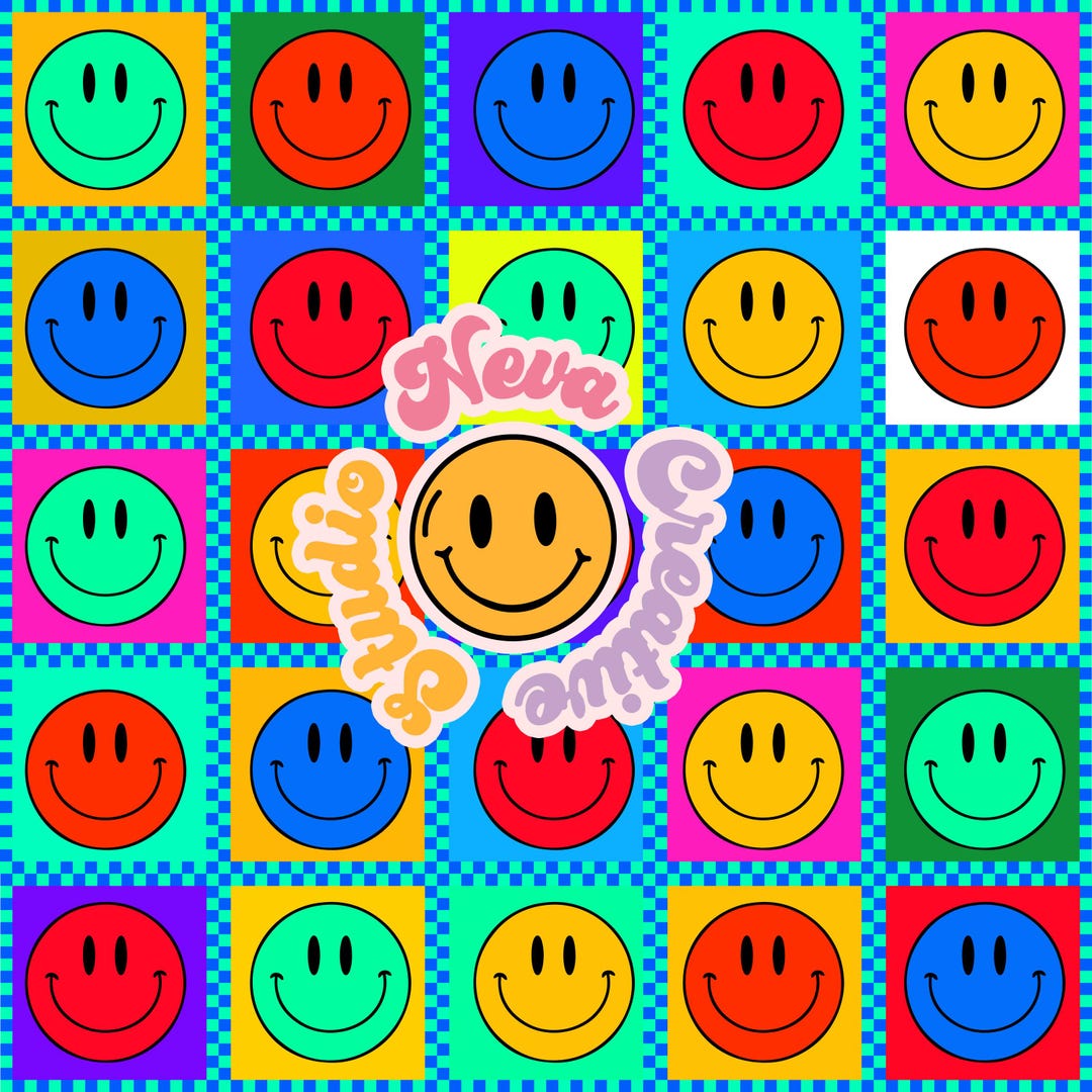 Checkered Neon Smiley Face Fabric: Retro Pattern (digital Download) - Etsy