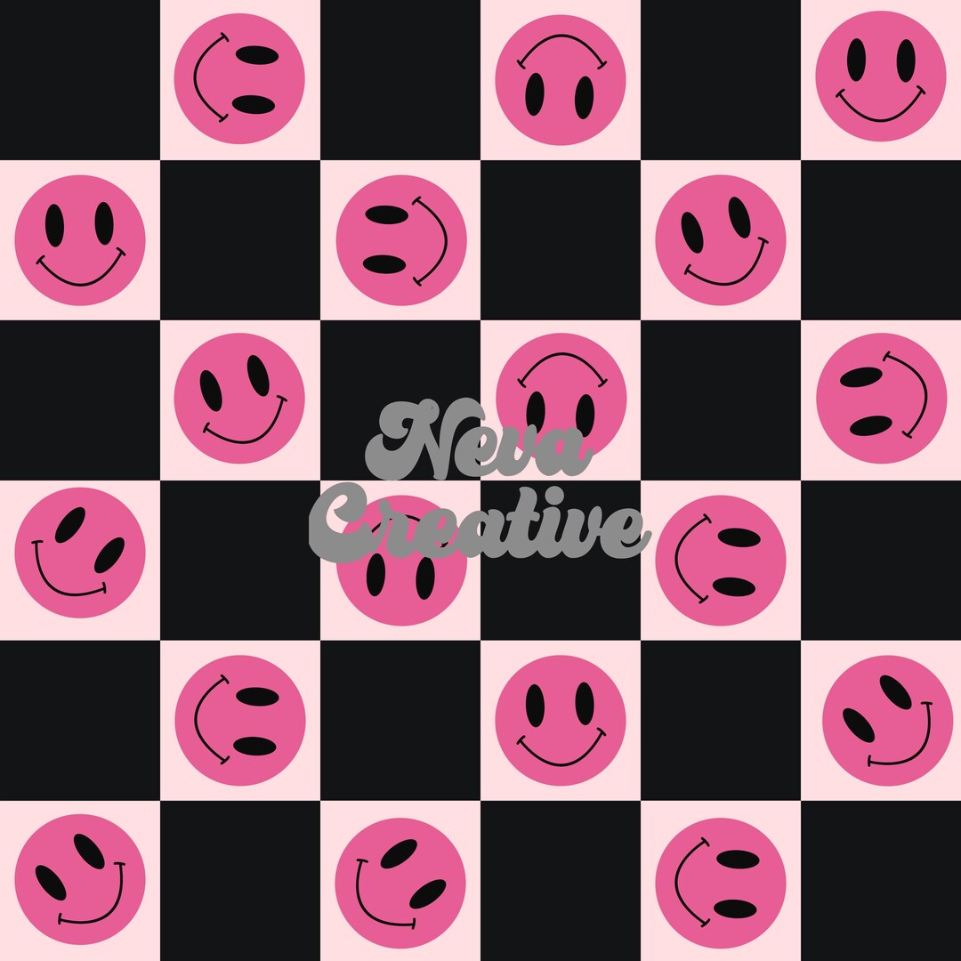 Checkered Smiley Face Seamless Pattern: Digital Paper (instant Download ...