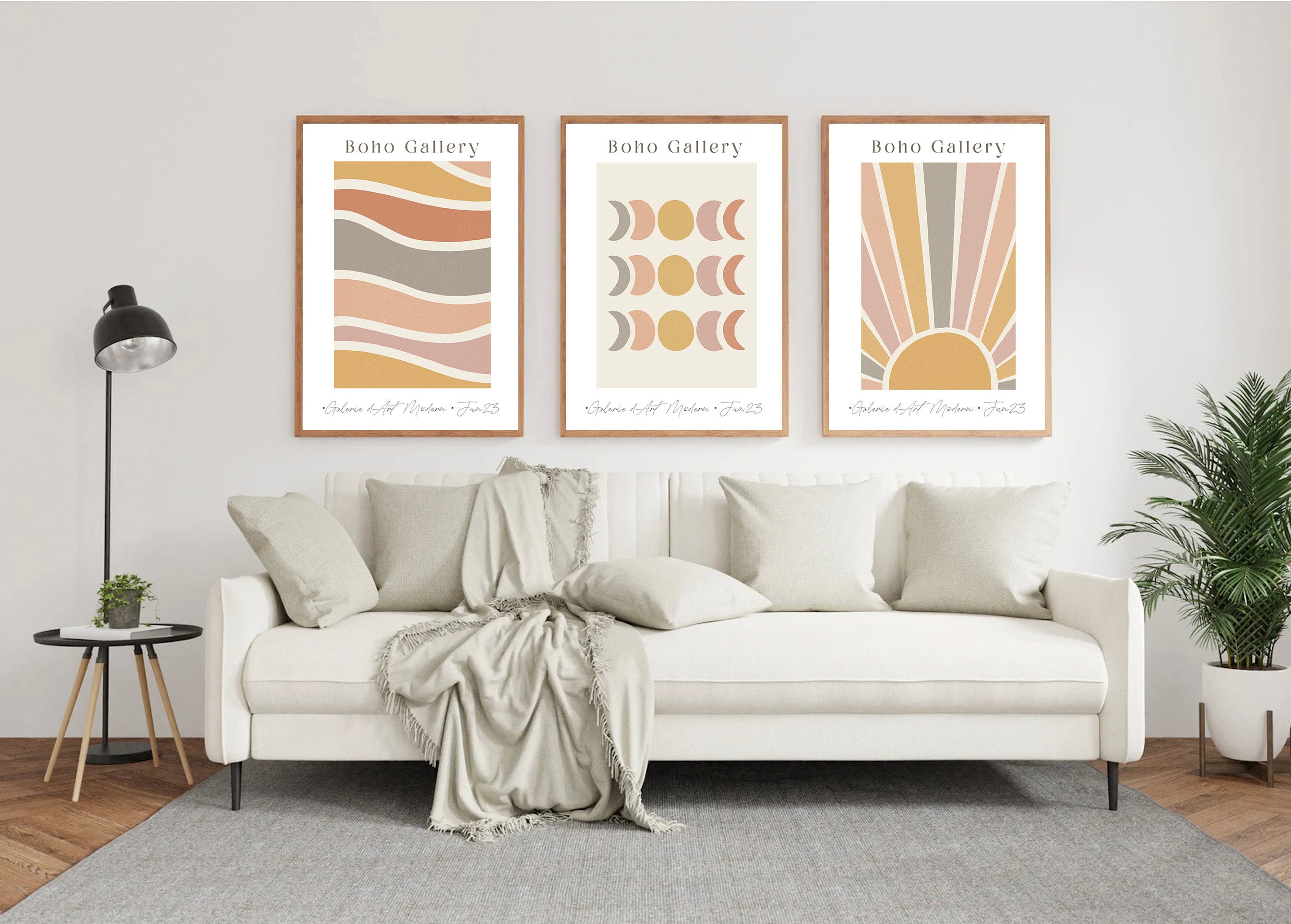 Boho Digital Boho Gallery Wall Art Set of 3, Mid-century Modern Prints ...