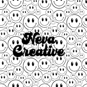 Retro Smiley Face Seamless Pattern: Groovy Fabric, Scrapbooking (JPEG ...