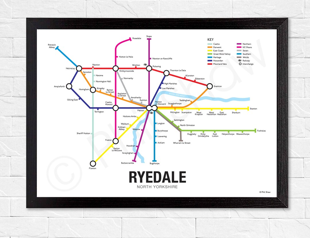 Mapa de la impresión gráfica del póster de Ryedale estilo del - Etsy México
