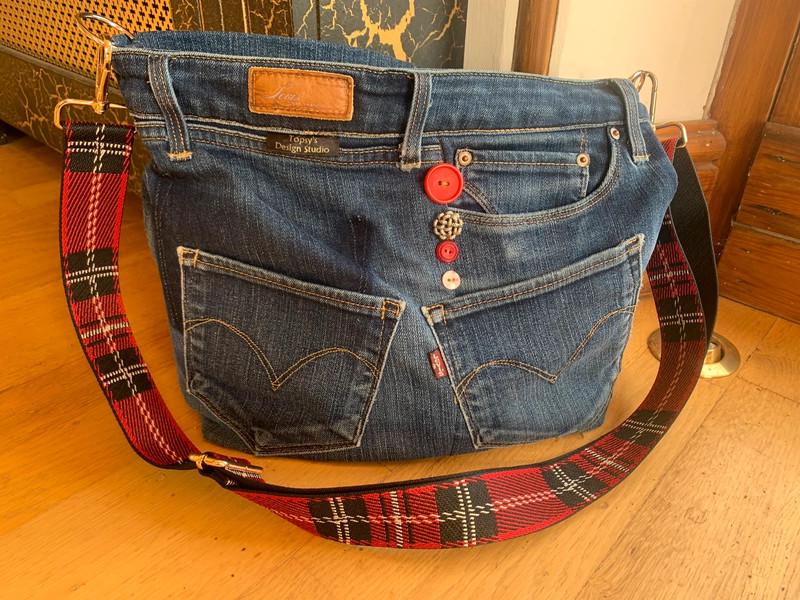 LEVIS Denim up Cycled Tartan Strap Handbag Messenger Holiday Travel ...
