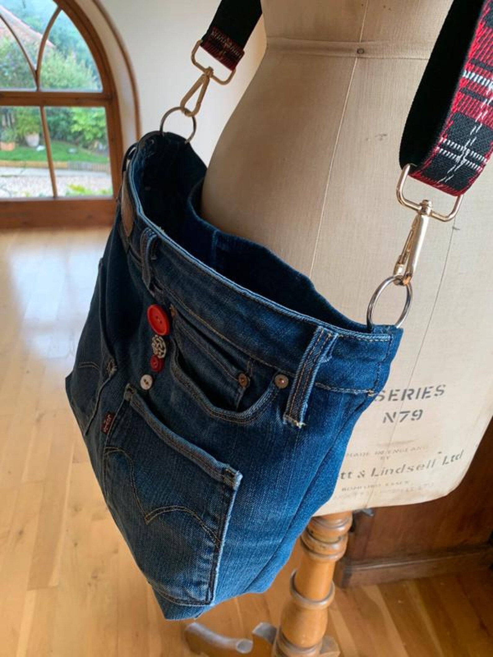 LEVIS Denim up Cycled Tartan Strap Handbag Messenger Holiday Travel ...