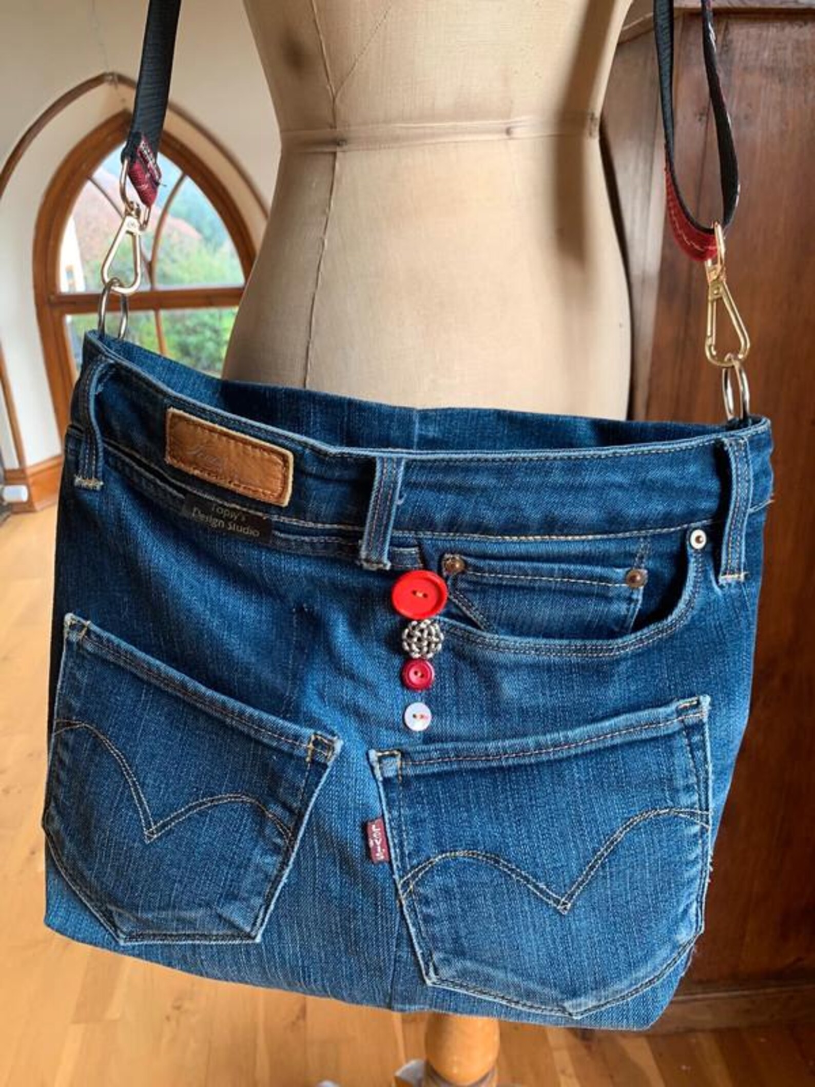 LEVIS Denim up Cycled Tartan Strap Handbag Messenger Holiday Travel ...