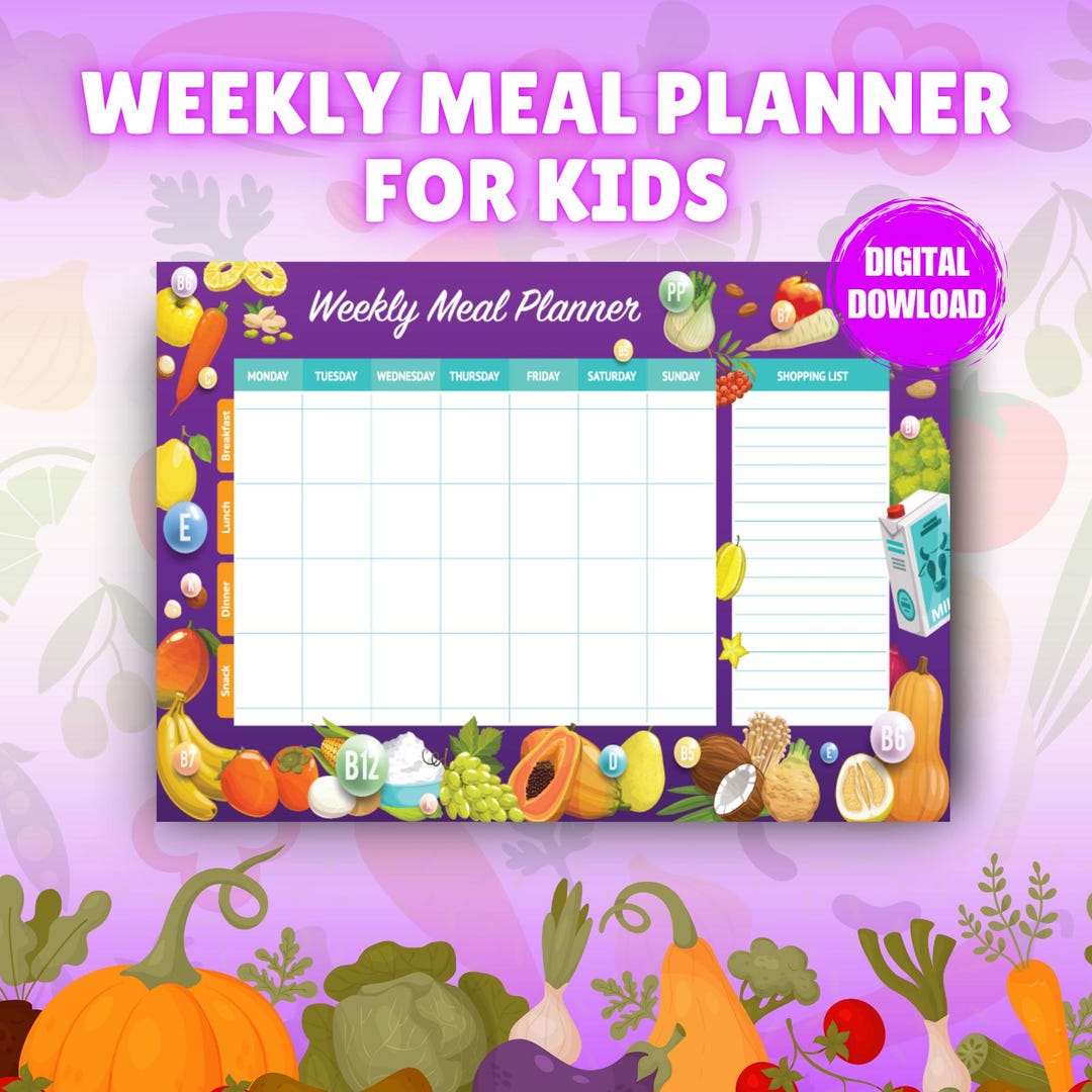 Kids Friendly Digital Meal Planner | Weekly Meal Plan Template ...