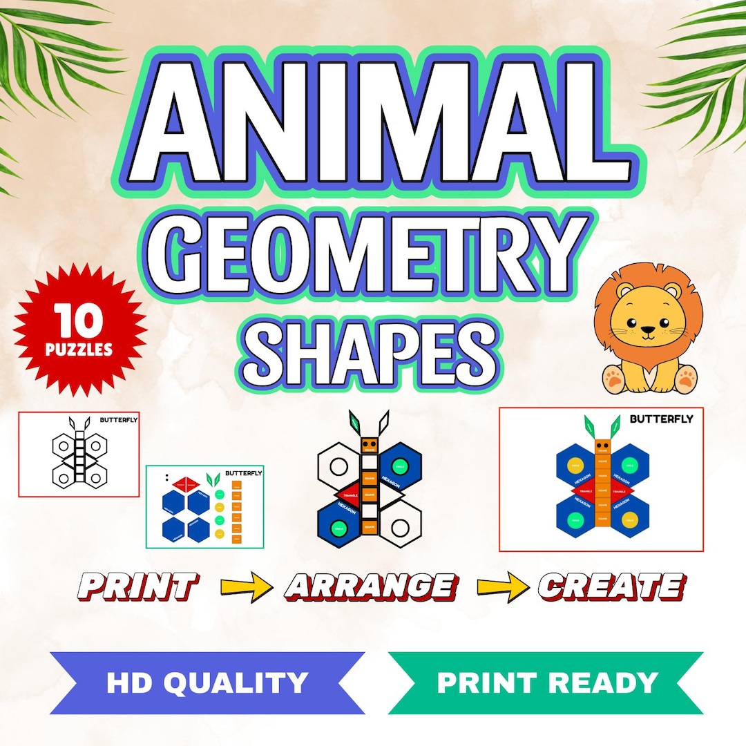 Printable Geometric Animal Shapes Puzzle for Kids | Geometry Animals ...