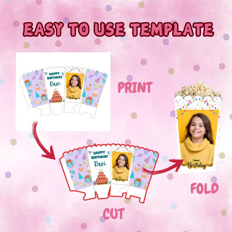 Popcorn Bucket Template Editable DIY Party, Movie Night Favour ...