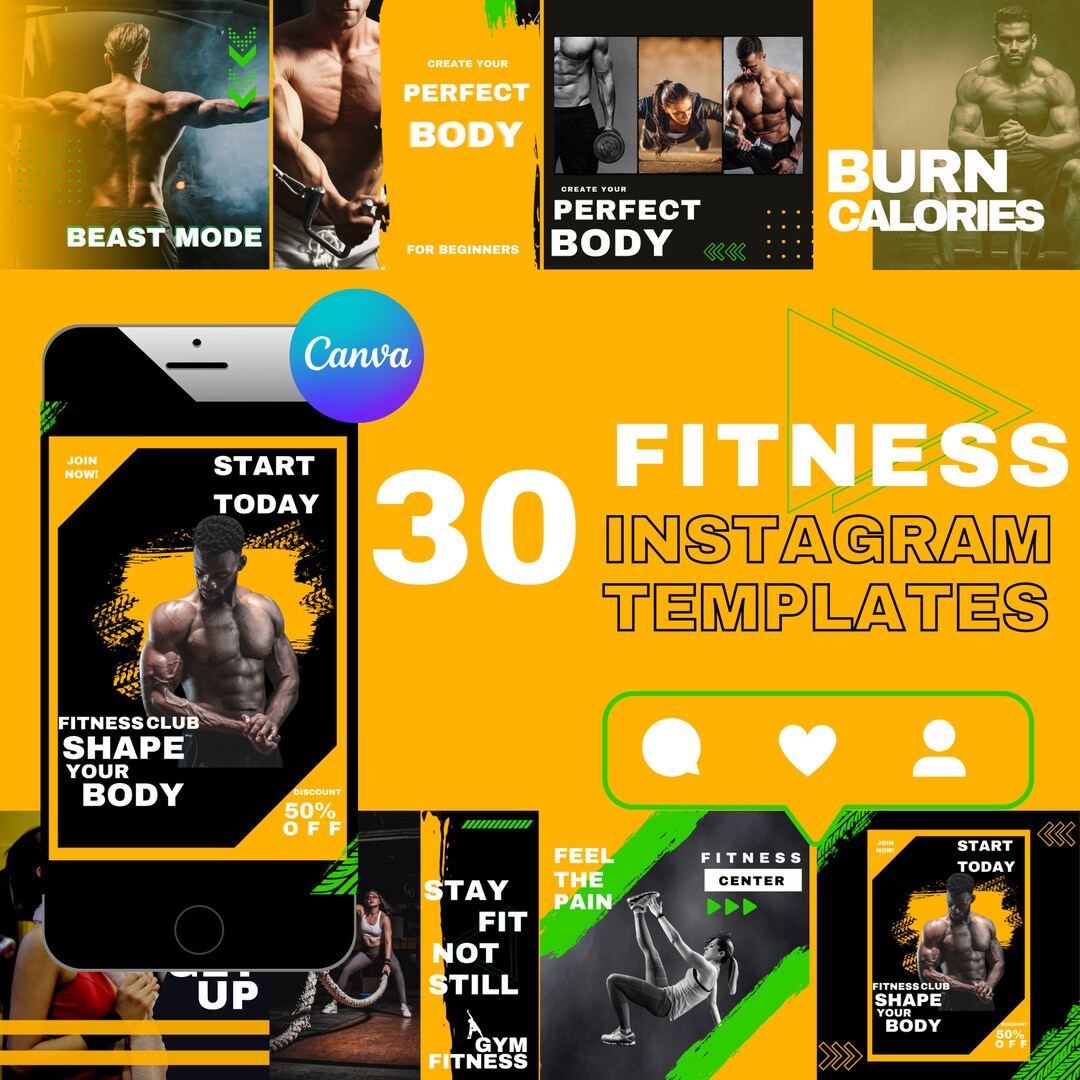 30 Instagram Fitness Templates- Canva Editable-health & Fitness ...