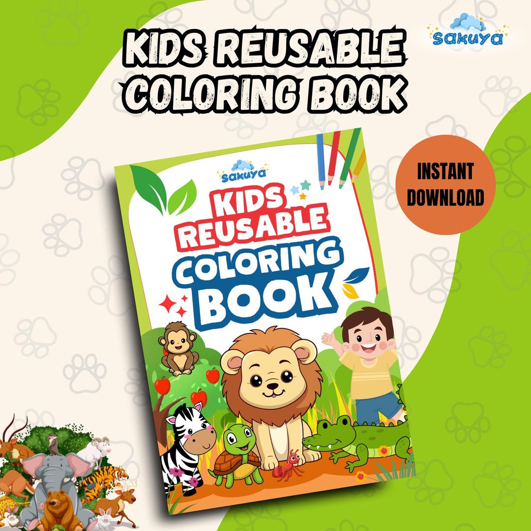 Reusable Kids Coloring Book | Doodle Coloring Book | Kawaii Pages ...
