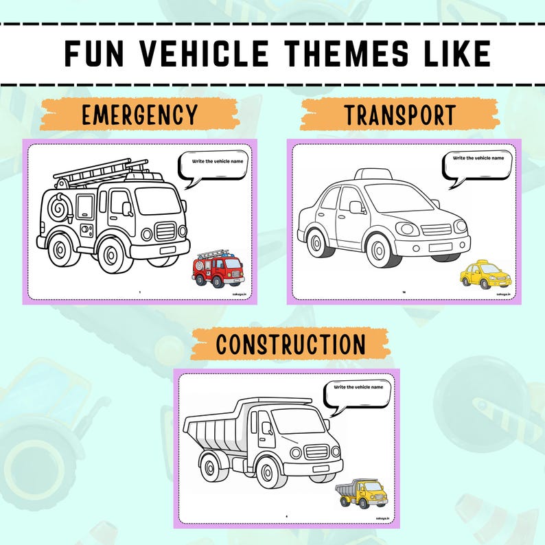 24 Fun Vehicle Coloring Pages Printable Coloring Book for Kids Cars ...