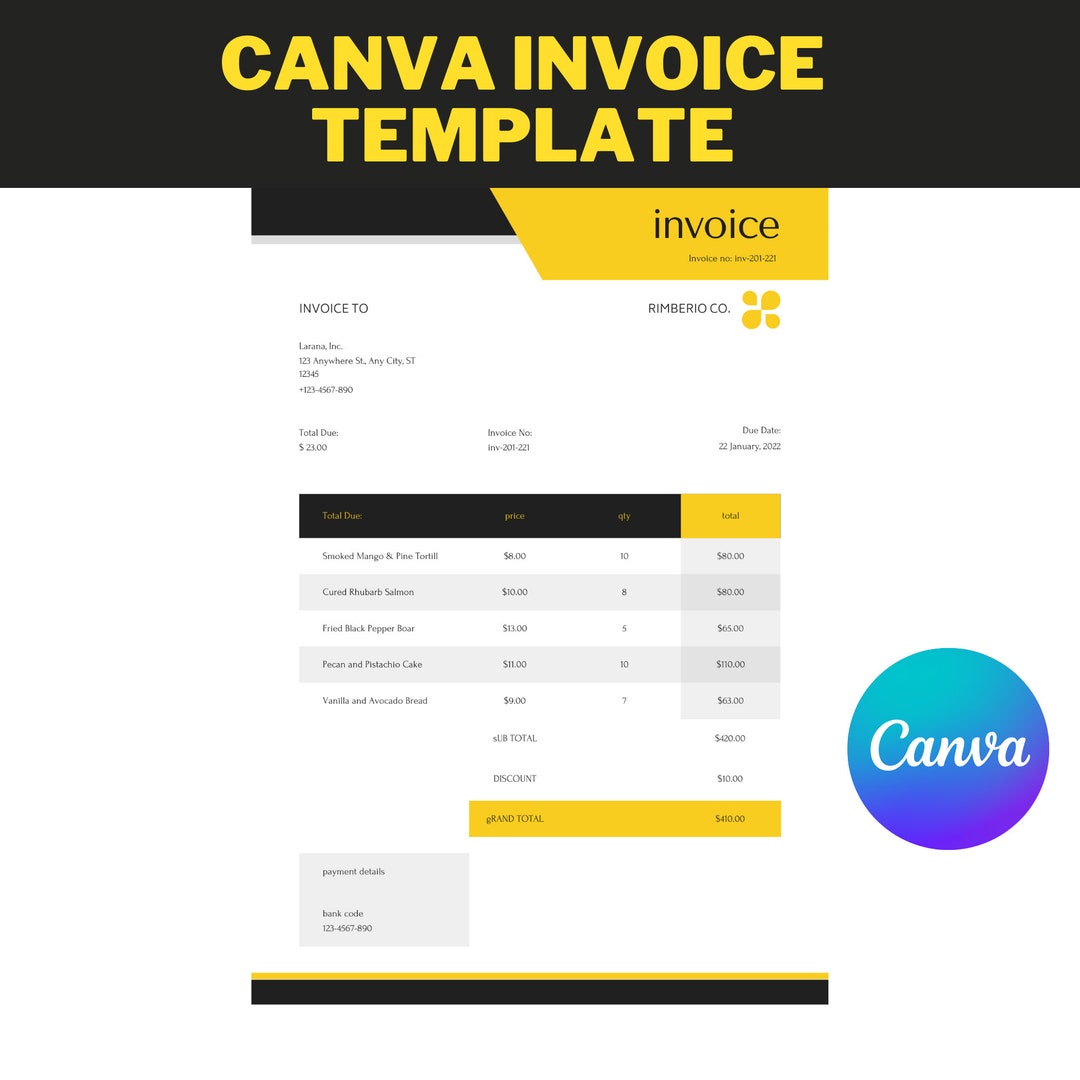 Canva Invoice Template - Etsy