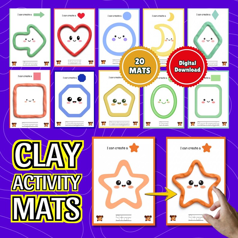 Reusable Clay Activity Mats – 20 Printable Playdough Tracing Shapes ...