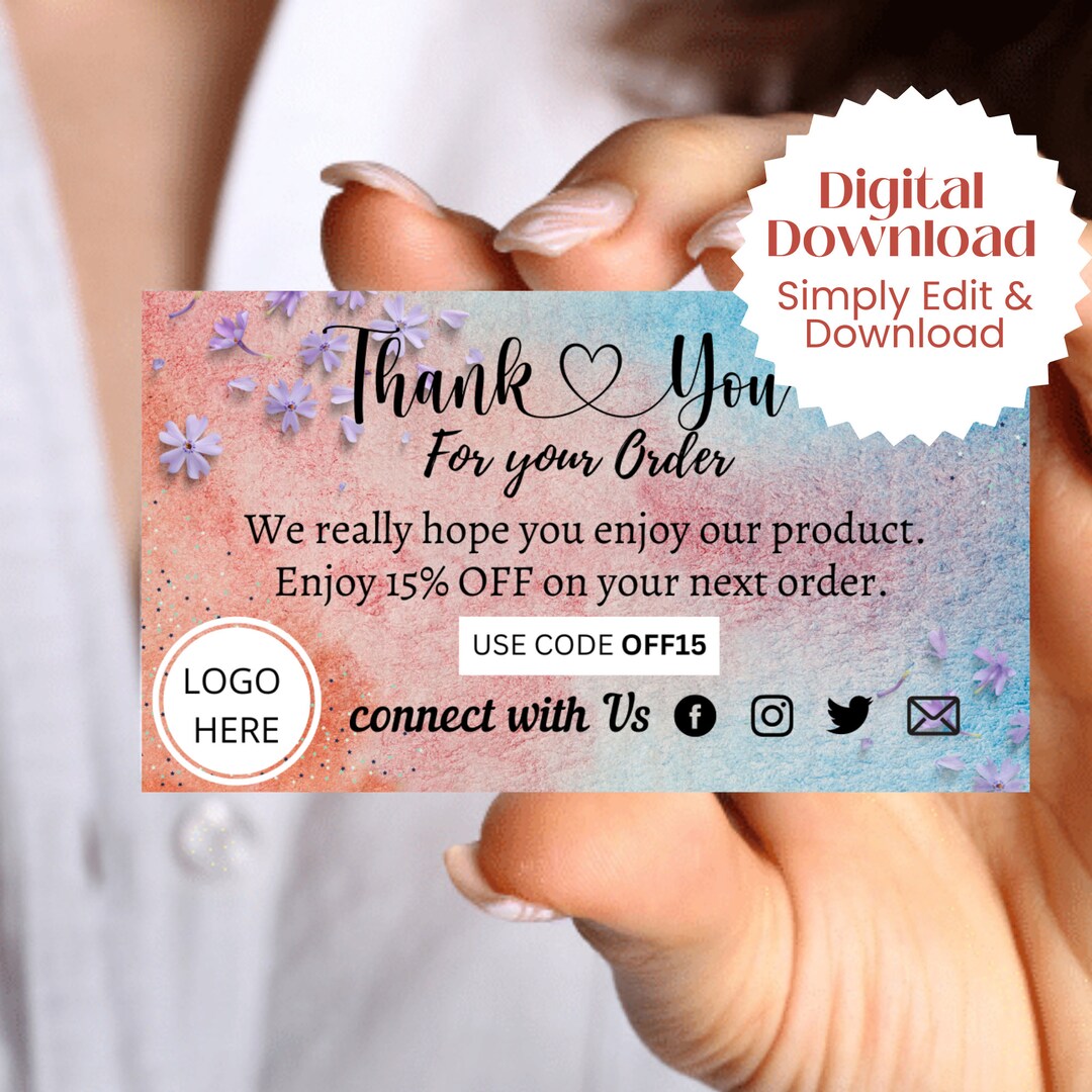 Editable Thank You Card for Packing Inserts Customizable Canva Template ...