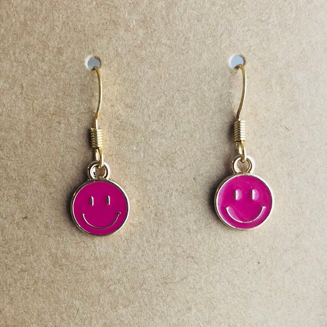 CHOOSE HAPPY Collection- A Fun SMILEY Face Drop Earring on an 18k Gold ...