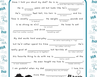 About My Dad: Father's Day Mad Libs Activity Printable for Kids ...