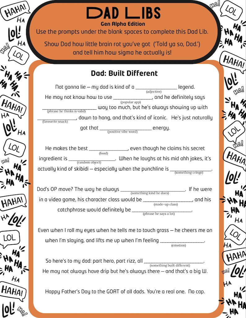 Father's Day - Dad Libs - Teen/gen Alpha Edition - Etsy